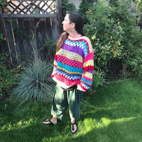 Crochet Pattern Happy Hippy Sweater Hippie Crochet Sweater Etsy