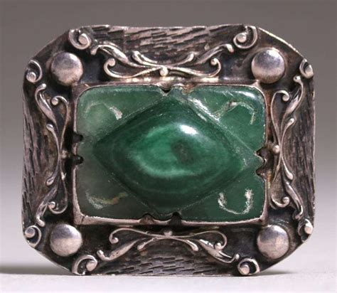 Arts And Crafts Sterling Silver Jade Brooch C1910 California Historical
