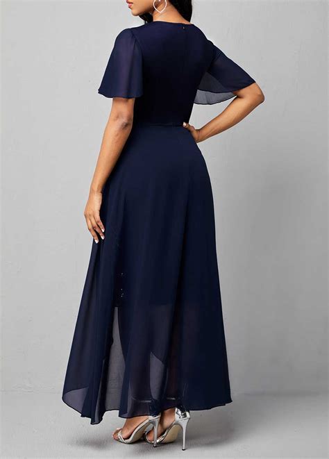 Rotita Sequin Chiffon Embroidered Round Neck Dress Usd