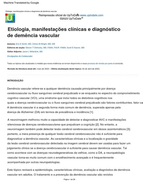 Etiology Clinical Manifestations And Diagnosis Of Vascular Dementia