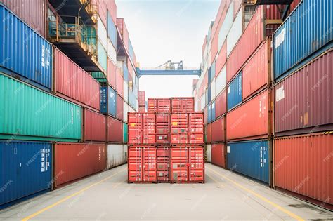 Stack Of Containers Cargo Ship Importexport In Harbor Port Premium Ai