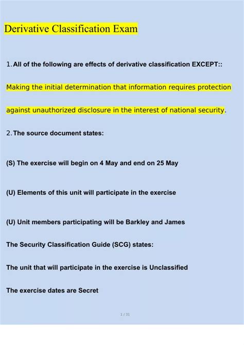Derivative Classification Exam Derivative Classification Stuvia Us