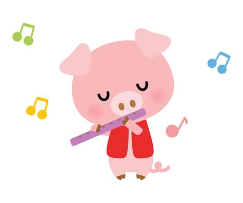 笛の楽器を吹くかわいいブタさんのイラスト 無料のフリー素材 イラストエイト