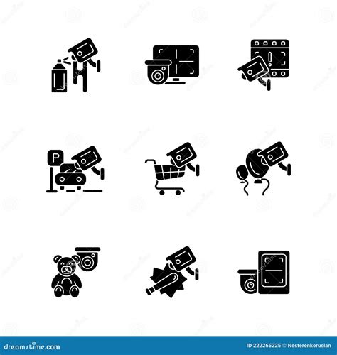 Securing Home And Business Black Glyph Icons Set On White Space Stock Vector Illustration Of