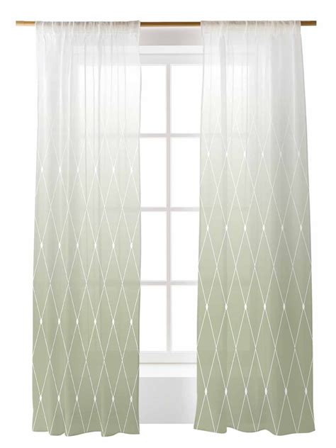 Abstract Sheer Curtains 2 Panels Set Green Gradient Texture Rhombus Geometric Lines Pattern