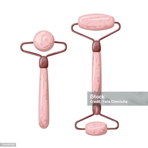 얼굴 마사지 용품 얼굴 마사지 롤러 스킨 케어 제품 뷰티 및 스파 트리트먼트 모닝 루틴 페이스 리프트 만화 스타일의 벡터 평면