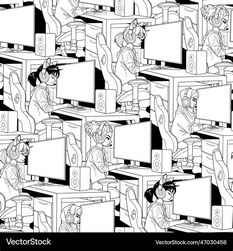 Abstract Seamless Pattern Of Diverse Girls Gamers Vector Image
