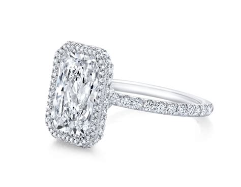 radiant cut diamond halo three row pavé