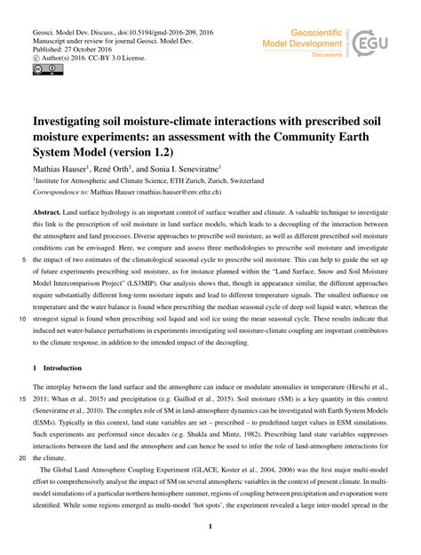 PDF Investigating Soil Moisture Climate Interactions With Prescribed Soil Moisture Experiments