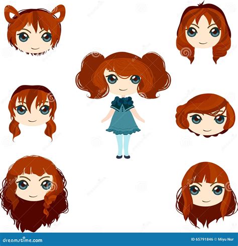 Insieme Dei Tagli Di Capelli Della Ragazza Di Anime Illustrazione Vettoriale Illustrazione Di