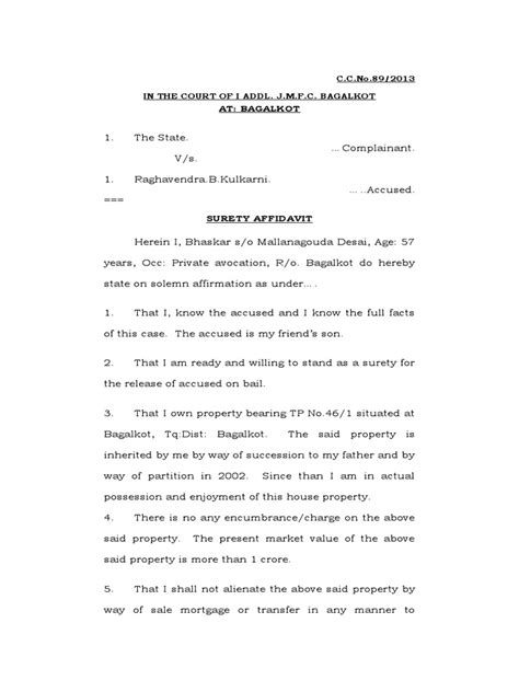 At Bagalkot Ccno892013 In The Court Of I Addl Jmfc Bagalkot Pdf Affidavit Justice