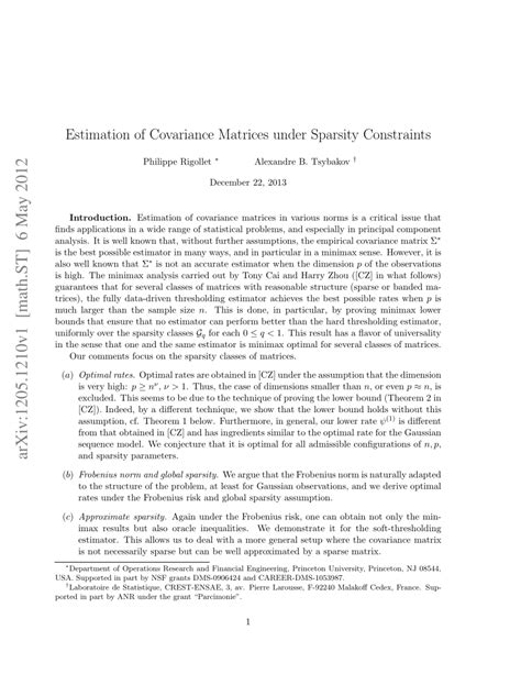 Pdf Estimation Of Covariance Matrices Under Sparsity Constraints