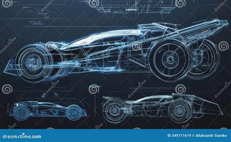 Digital Blueprint Of Futuristic Energy Efficient Vehicle Designs Stock Illustration