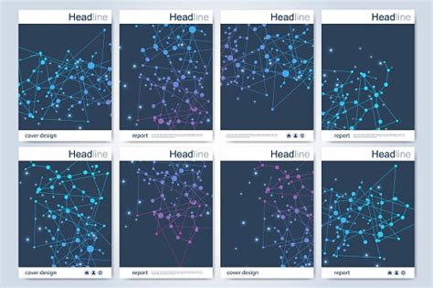 과학 브로셔 디자인 서식 파일입니다 벡터 플라이어 레이아웃 연결 된 라인과 점을 가진 분자 구조 잡지 전단지 표지 포스터