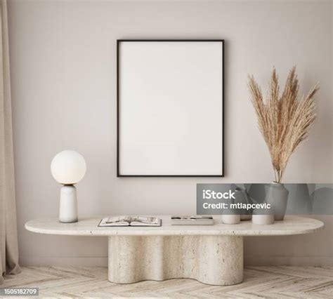 거실 벽에 모형 포스터 프레임 현대적인 디자인의 고급스러운 아파트 배경 현대적인 인테리어 디자인 3d 렌더링 3d 일러스트레이션 0명에 대한 스톡 사진 및 기타 이미지