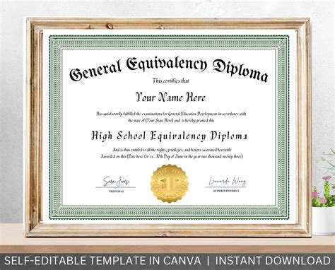 Editable Ged Diploma Template Replica Of Graduation Certificate With
