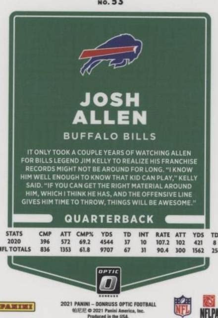 2021 Panini Donruss Optic Josh Allen 53 For Sale Ebay
