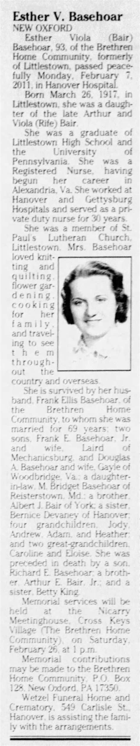 Esther Viola Bair Basehoar Obituary
