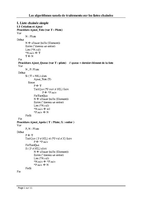 Algorithmes Listes Algorithmique Les Algorithmes Usuels De Traitements Sur Les Listes