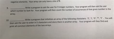 Solved Negative Elements Your Array Can Only Have A Size Of Chegg