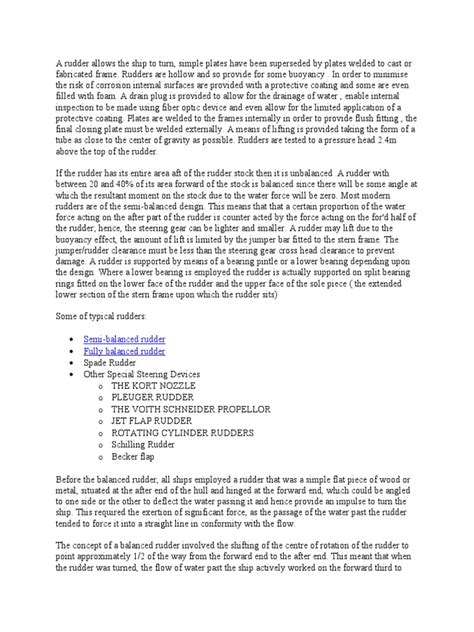 A Rudder Allows The Ship To Turn Pdf Rudder Force