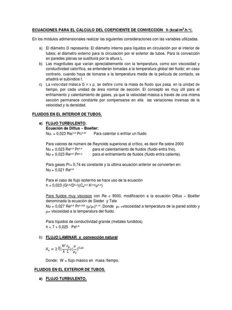 Calculo Del Coeficiente De Conveccion H Pdf Convección Fluido