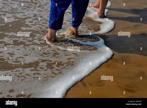 People Walking On Beach Guhagar Konkan Maharashtra India Stock