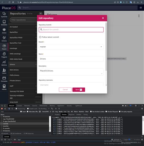 edit repo commits are not listed for selection · issue 261 · placeos