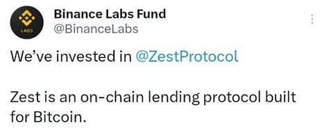 Binance Labs Invests In Zest Protocol For On Chain Bitcoin Lending