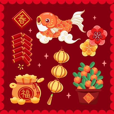 Flat Chinese New Year Elements Collection Free Vector