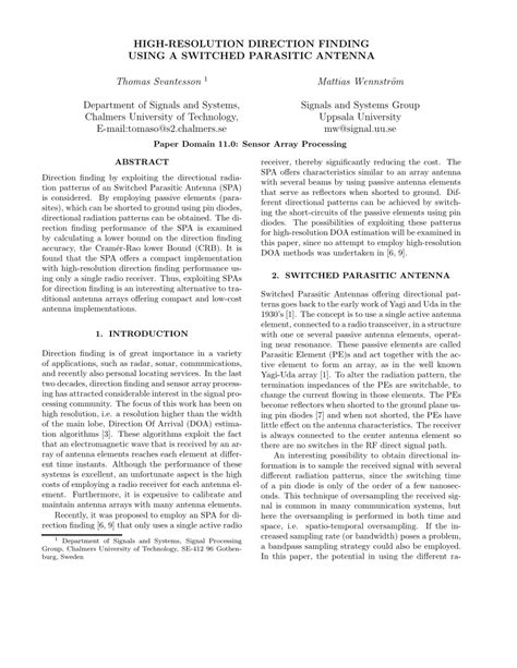 Pdf High Resolution Direction Finding Using A Switched Parasitic Antenna