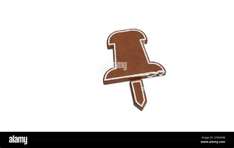 3d Rendering Of Gingerbread Cookie In Shape Of Symbol Of Push Pin Isolated On White Background