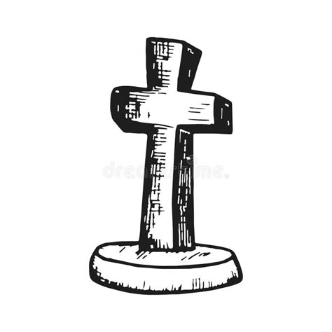 Cross Grave Vector Sketch Hand Drawing Illustration Stock Vector