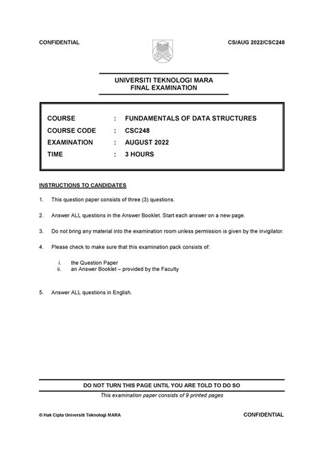 CSC248 Julai 22Qu UNIVERSITI TEKNOLOGI MARA FINAL EXAMINATION COURSE