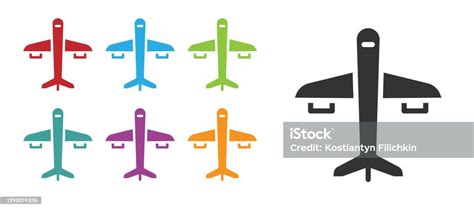 黑色平面圖示隔離在白色背景上飛行飛機圖示航空公司標誌設置圖示豐富多彩向量向量圖形及更多乘客圖片 乘客 交通方式 全景 Istock