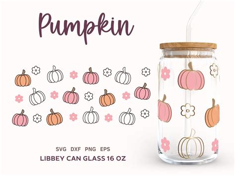 PUMPKIN SVG Wrap For Libbey Oz Can Glass Halloween Svg Thanksgiving Glass Can SVG Daisy