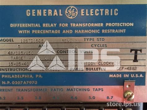 12STD15C5A GE General Electric STD TRANSFORMER DIFFERENTIAL RELAY