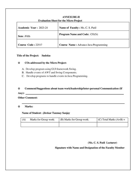 Ajp Micro Project Evaluation Annexure Ii Evaluation Sheet For The
