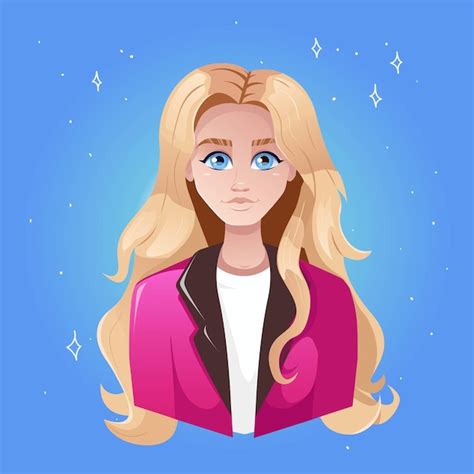 Retrato De Uma Loira Grandes Olhos Azuis E Cabelos Longos A Menina Parece Uma Barbie Vetor