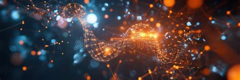 Glowing Dna Double Helix Intertwined With Molecular Connections In An