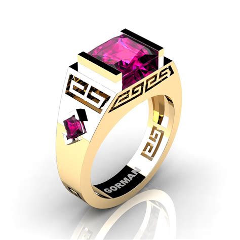 Womens Modern 14k Yellow Gold 30 Carat Princess Pink Sapphire Flanked