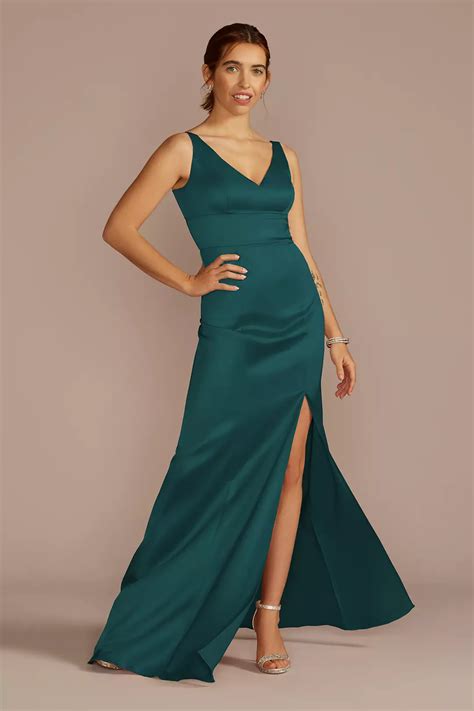Stretch Satin V Neck Tank Sheath Bridesmaid Dress Davids Bridal