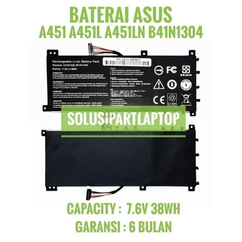 Jual Baterai Laptop Asus A451 A451L A451LN A451LB A451LA B41N1304