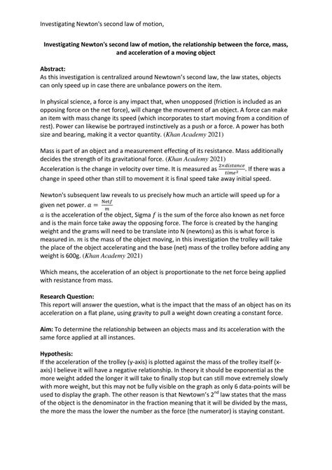 Investigating Newtons Second Law Of Motion The Relationship Between