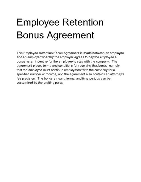Retention Bonus Agreement Template Printable Word Searches