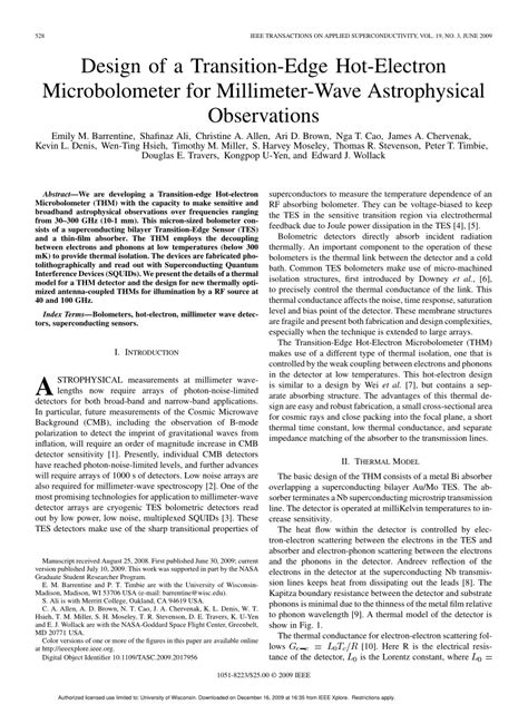 Pdf Design Of A Transition Edge Hot Electron Microbolometer For Millimeter Wave Astrophysical