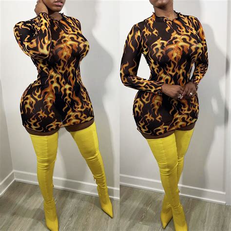 Dear Fashion Wholesale Sexy Mesh Print Long Sleeve Mini Dress Gosd