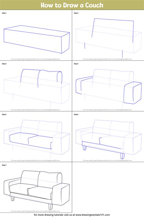 How To Draw A Couch Furniture Step By Step