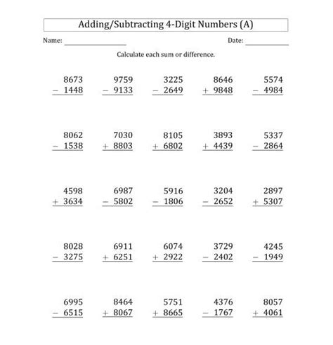4 Digit Subtraction Worksheets Free Image And Pdf Printables