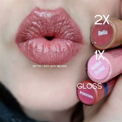 Lipsense Layering 2x Bella 1x Golden Orchid Sealed With Primrose Gloss